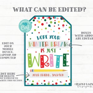 Holiday Pencil Gift Tag Winter Break Just Write Christmas Pencil Tags ...
