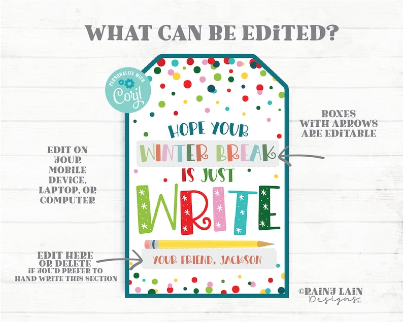Holiday Pencil Gift Tag Winter Break Just Write Christmas - Etsy