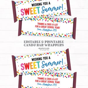 Printable Candy Bar Wrapper, Sweet Summer Teacher Appreciation Candy ...