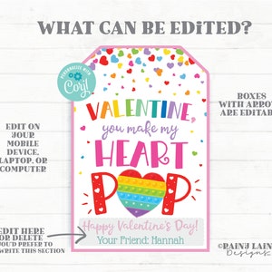 Pop Valentine Tag, You Make My Heart Pop Valentine's Day Fidget Toy ...