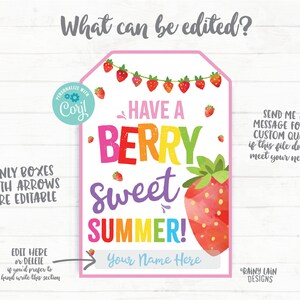 Have a Berry Sweet Summer Tag End of School Year Gift Tags Preschool ...