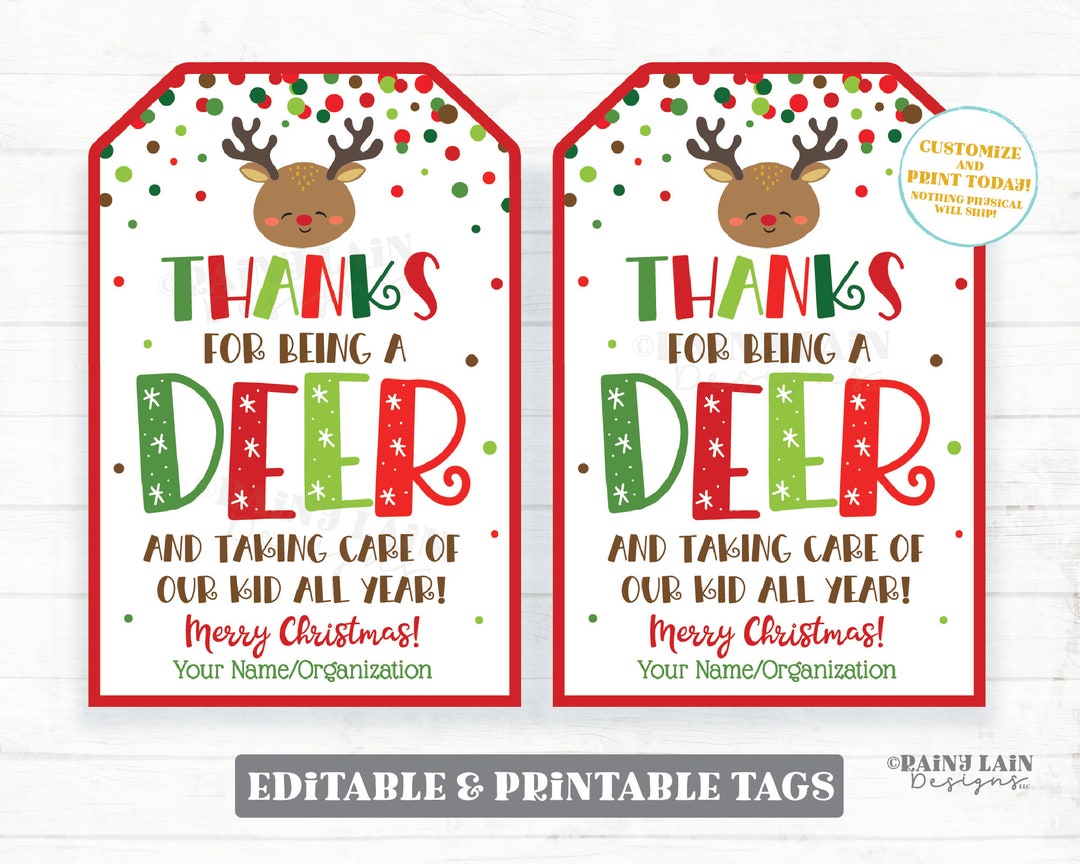 Thanks for Being a Deer Taking Care of Kid All Year Gift Tag Childcare ...