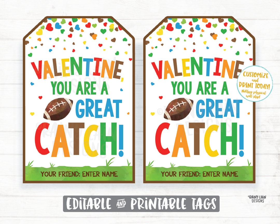 Football Valentine Tag, You're a Great Catch, Printable Kids Valentine ...
