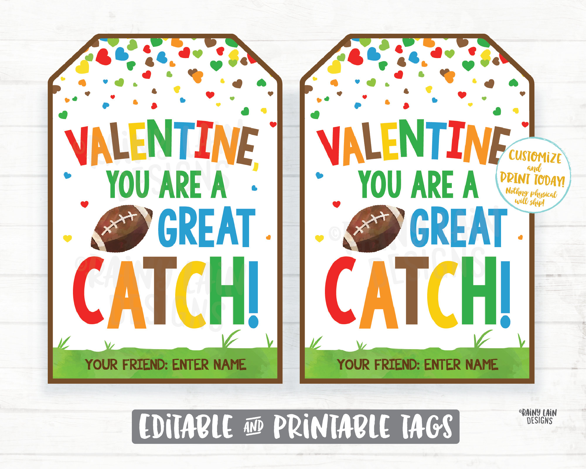 Football Valentine Tag, You're a Great Catch, Printable Kids Valentine ...