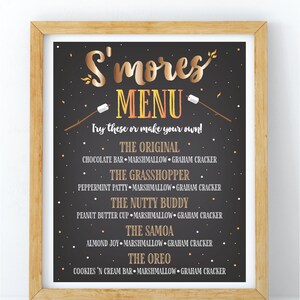 S'mores Menu Printable Smores Menu S'mores Sign - Etsy