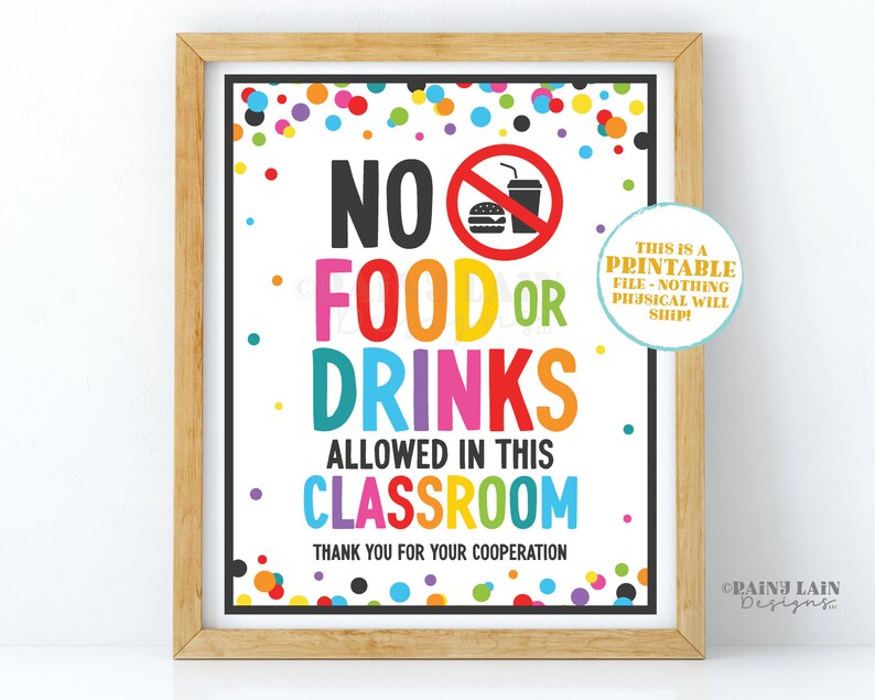 No Food or Drinks Classroom Sign, Cell Free Zone Poster, Teacher Rules ...