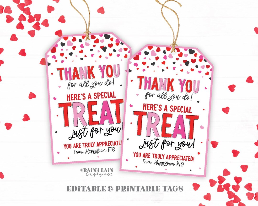 Valentine's Day Thank You Tag, Teacher Appreciation Valentine, Treat ...