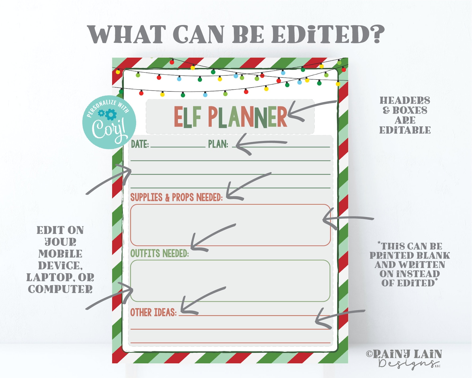 Elf Planner Printable Editable Christmas Elf Ideas Elf | Etsy