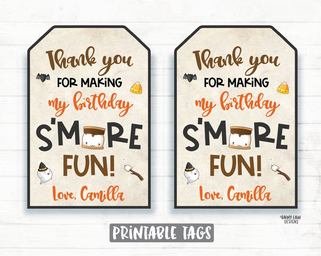 Halloween S'mores Birthday Tags S'mores Birthday Party Favor Tag S ...
