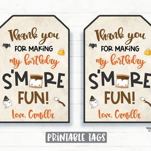 Halloween S'mores Birthday Tags S'mores Birthday Party Favor Tag S ...