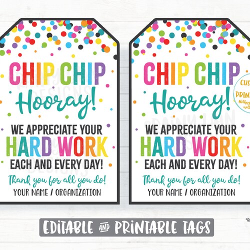 Chip Chip Hooray Tag We Appreciate Your Hard Work Gift Tag - Etsy
