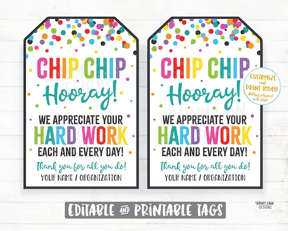 Chip Chip Hooray Tag We Appreciate Your Hard Work Gift Tag - Etsy