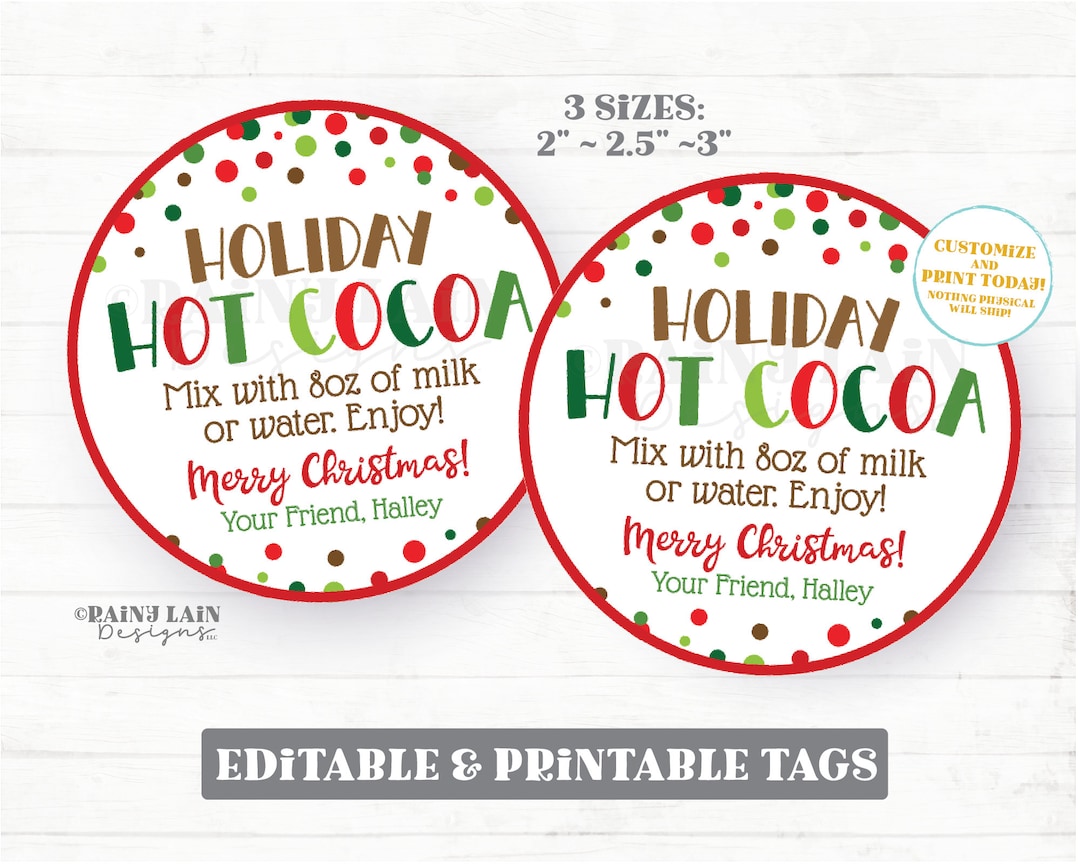 Holiday Hot Cocoa Tag Round Christmas Appreciation Chocolate Thank You ...
