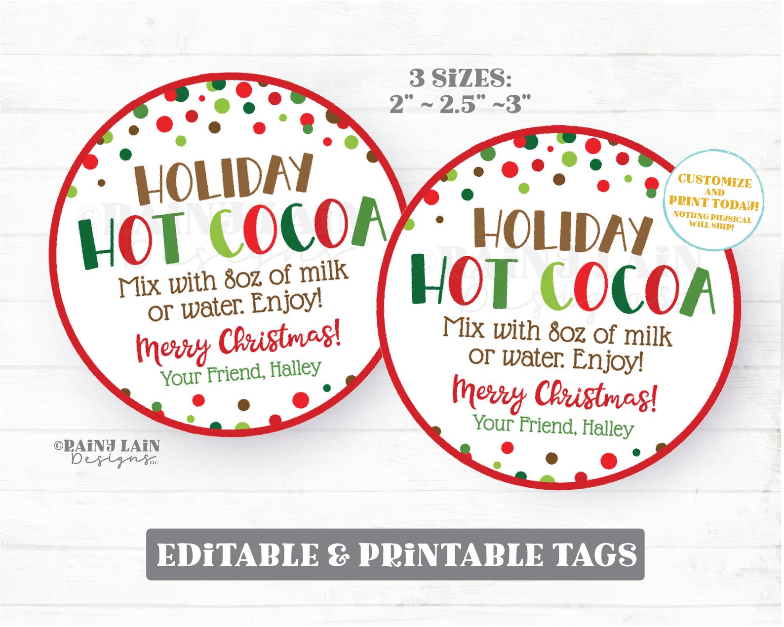 Holiday Hot Cocoa Tag Round Christmas Appreciation Chocolate Thank You ...
