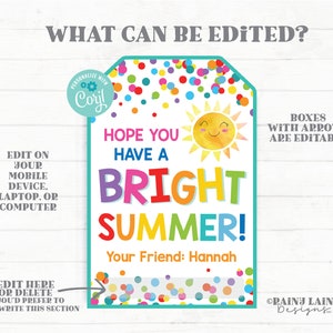 Hope You Have a Bright Summer Tags End of School Year Gift Tags ...
