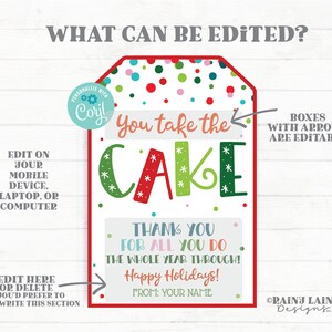 You Take the Cake Tag Holiday Bundt Cake Christmas Cupcake Gift Tags ...