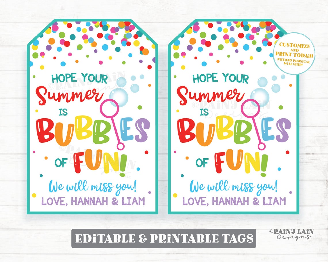 Hope Your Summer is Bubbles of Fun Tags End of School Year - Etsy