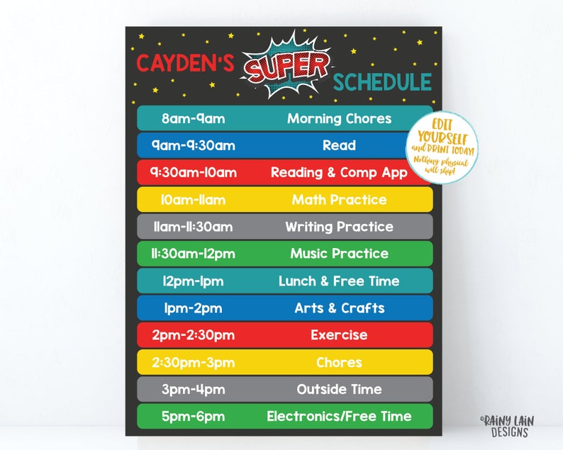 Superhero Home School Schedule Printable Kids Schedule | Etsy