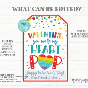 You Make My Heart Pop Tag, Valentine's Day Fidget Toy Gift Tag, Pop ...