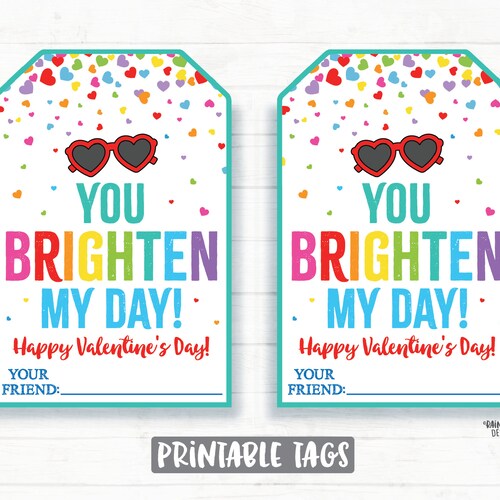 Valentine Sunglasses Gift Tags You Brighten My Day Valentine - Etsy