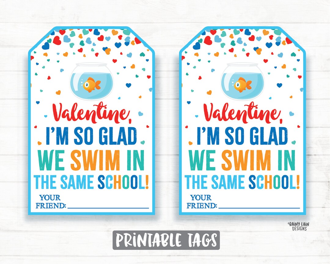 Goldfish Valentine, Swim in Same School Valentine, Goldfish Tag, Fish ...