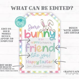 Editable Easter Bunny Tags, Spring Classroom Gift Tag, School Favor Tag ...