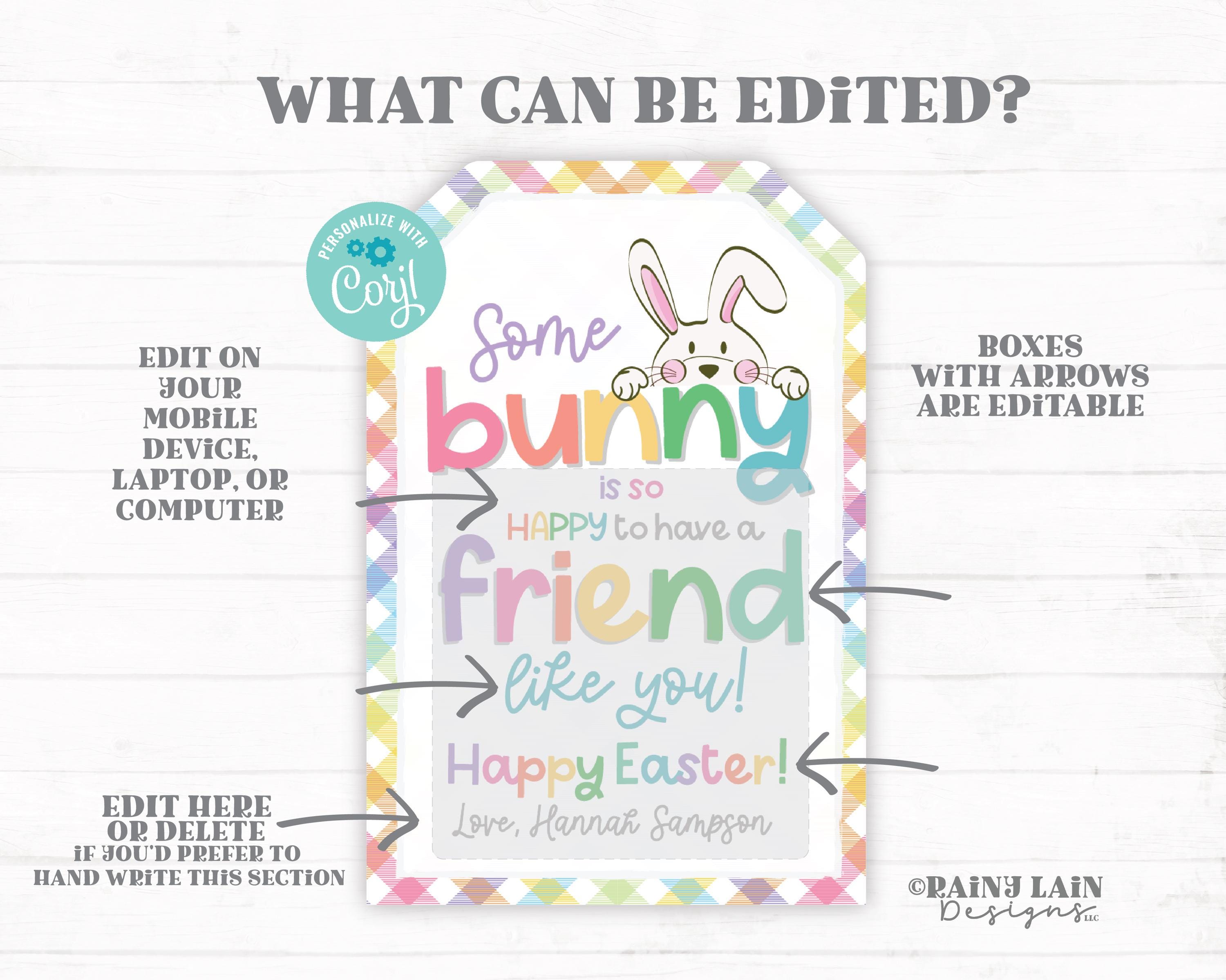 Editable Easter Bunny Tags, Spring Classroom Gift Tag, School Favor Tag ...