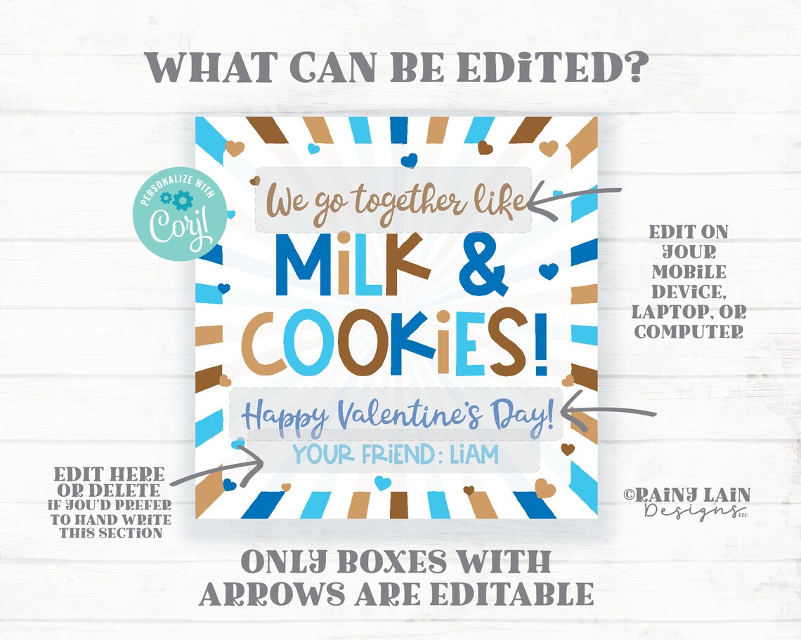 We Go Together Like Milk and Cookies Valentine's Day Tag | Etsy