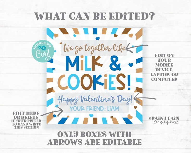 We Go Together Like Milk and Cookies Valentine's Day Tag, Cookie ...