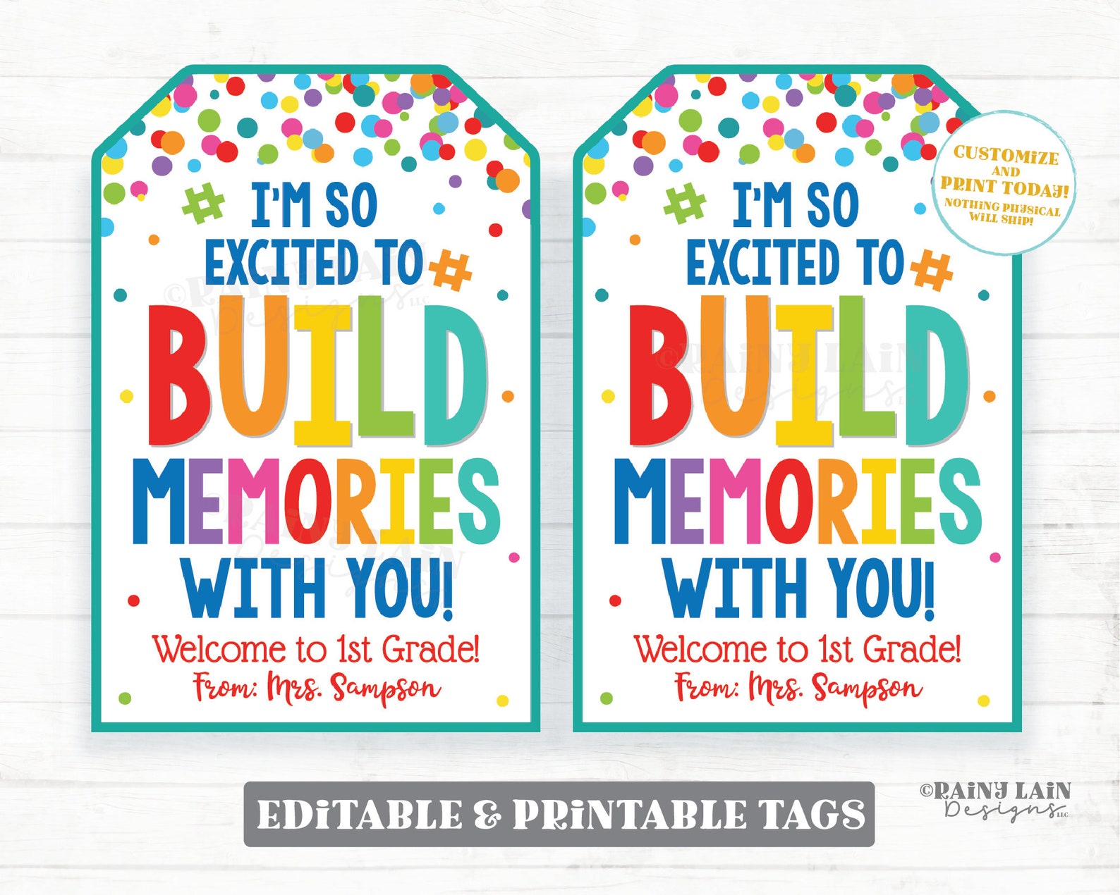 Build Memories Tag, Back to School, First Day Gift, Hashtag, Blocks ...