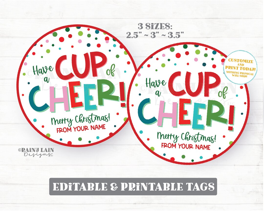 Have a Cup of Cheer Tag Round Christmas Gift Hot Chocolate Cocoa Mug ...