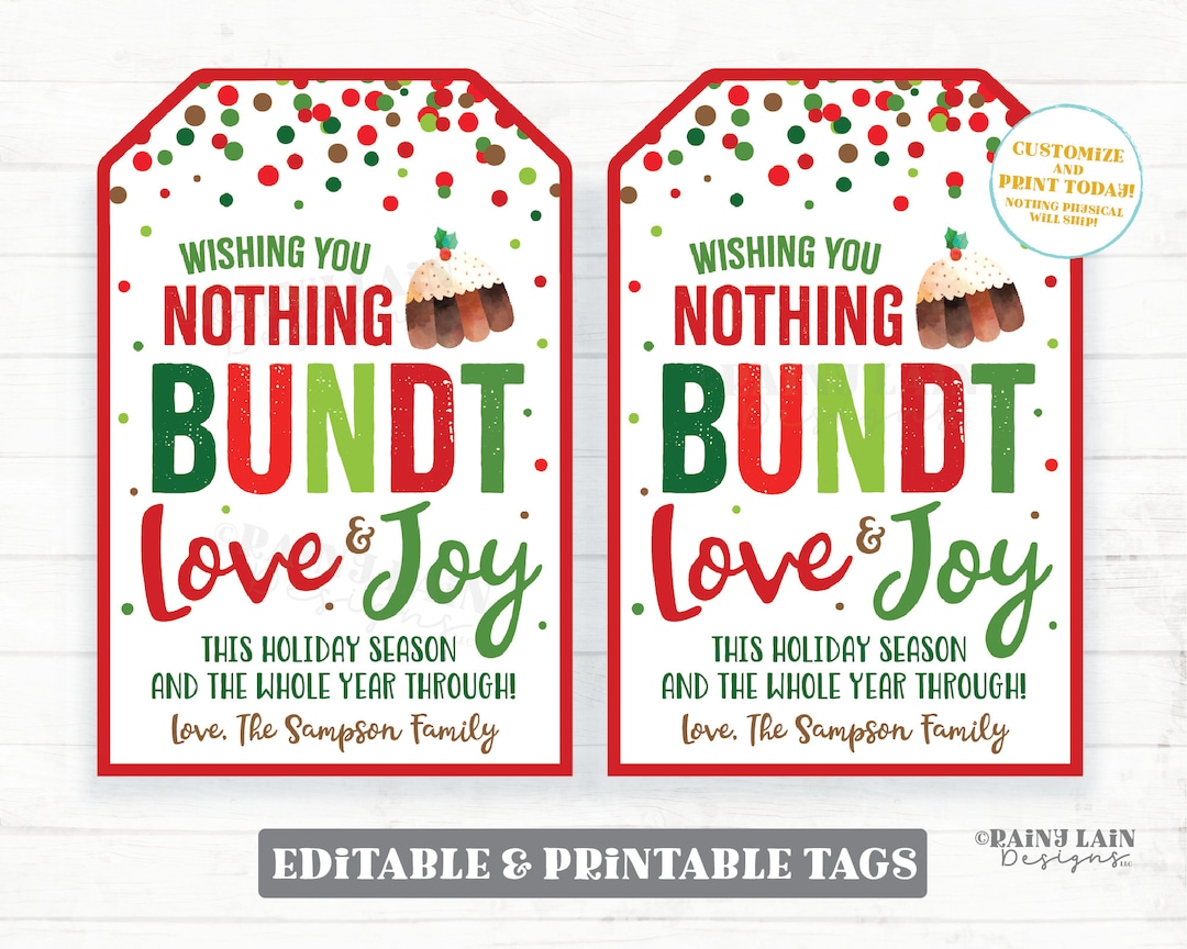 Bundt Joy and Love Christmas Bundt Cake Tags Holiday Gift Tags ...
