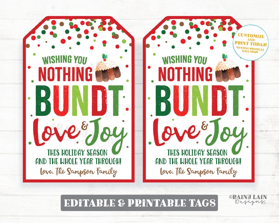 Bundt Joy and Love Christmas Bundt Cake Tags Holiday Gift Tags - Etsy