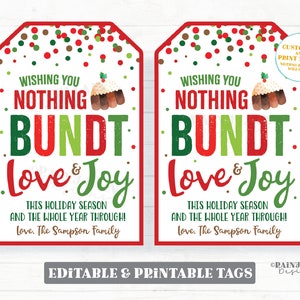 Bundt Joy and Love Christmas Bundt Cake Tags Holiday Gift Tags ...