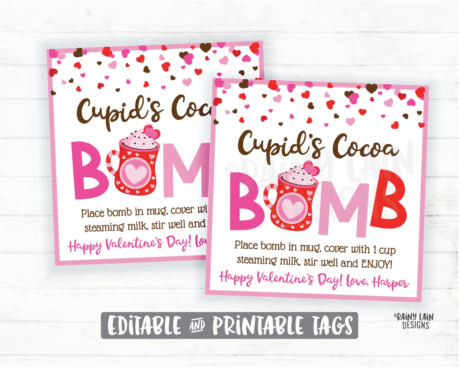 Valentine's Day Hot Chocolate Bomb Tags Cupid's Cocoa - Etsy