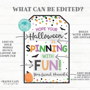 Halloween is Spinning With Fun Tag Halloween Spinner Gift Tag Halloween ...