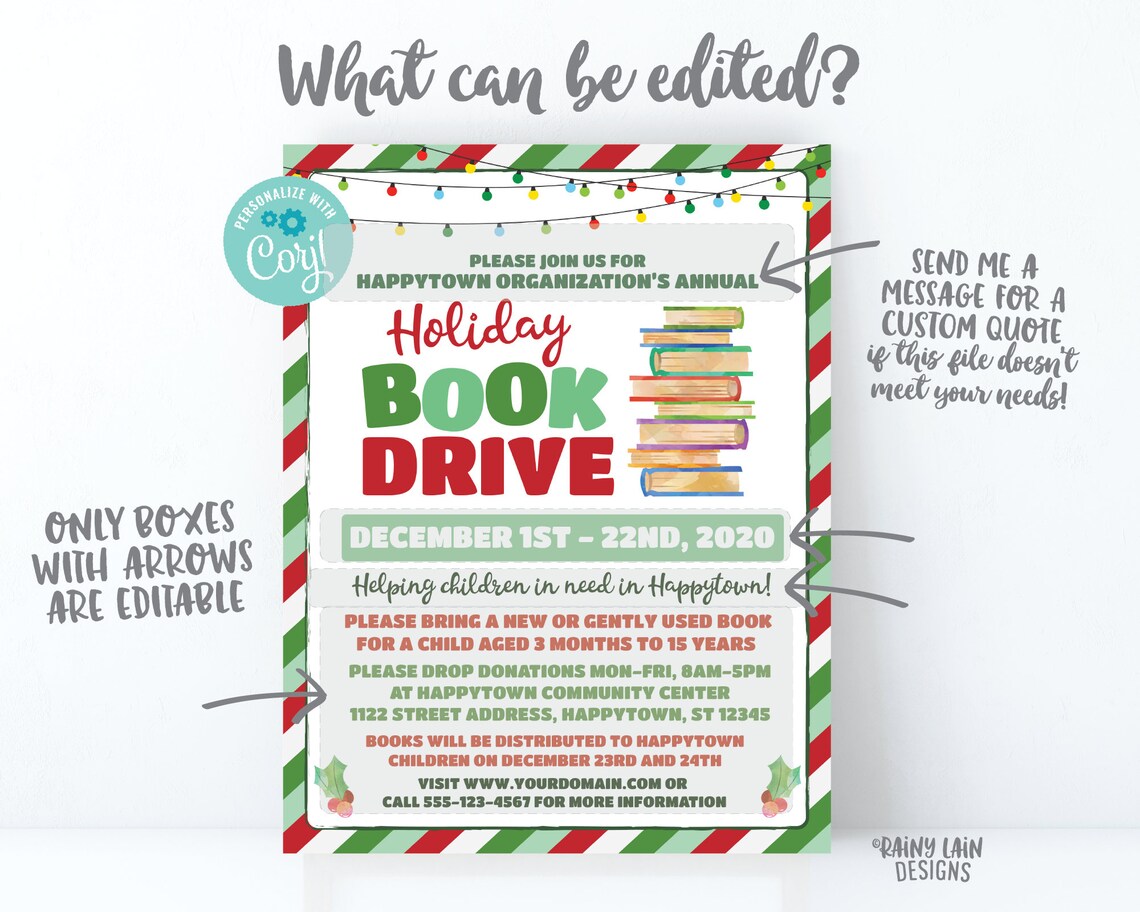 Holiday Book Drive Flyer Christmas Book Drive Flyer Book - Etsy