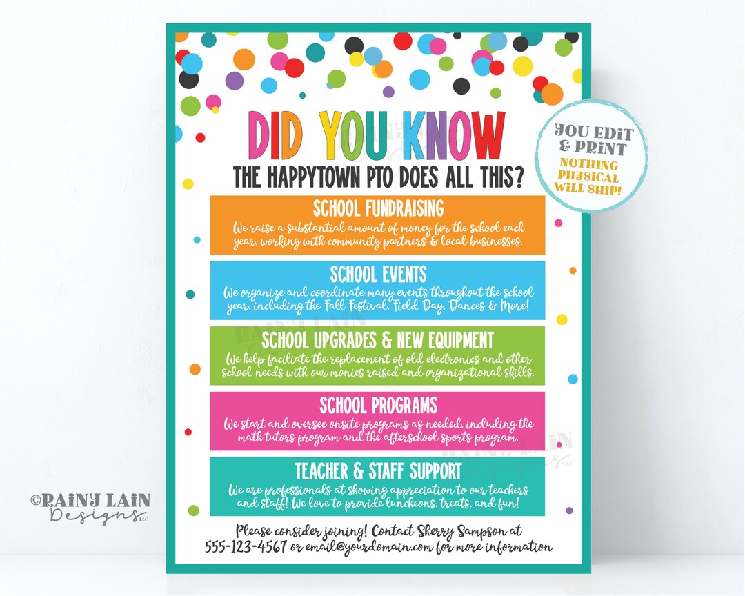 Editable PTO Flyer Template, Printable School PTA Newsletter, Did You ...