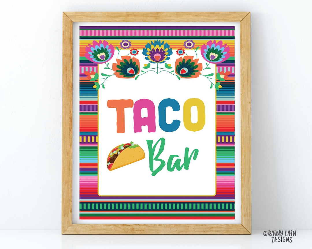 Taco Bar Sign, Printable Taco Sign, Mexican Fiesta Decorations, Taco ...