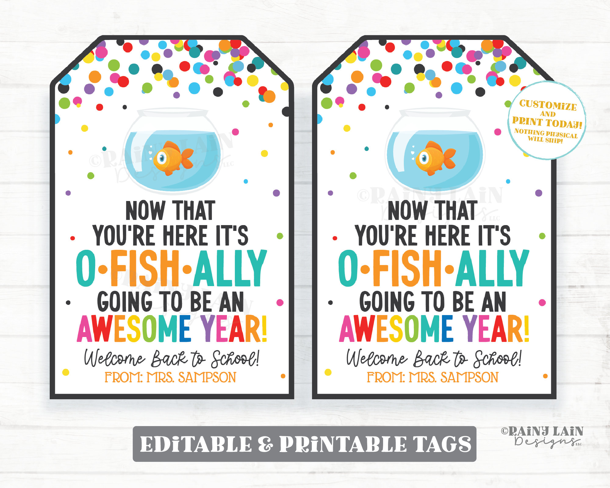 Back to School Goldfish Gift Tag Editable, O Fish Ally Awesome, 1st Day ...