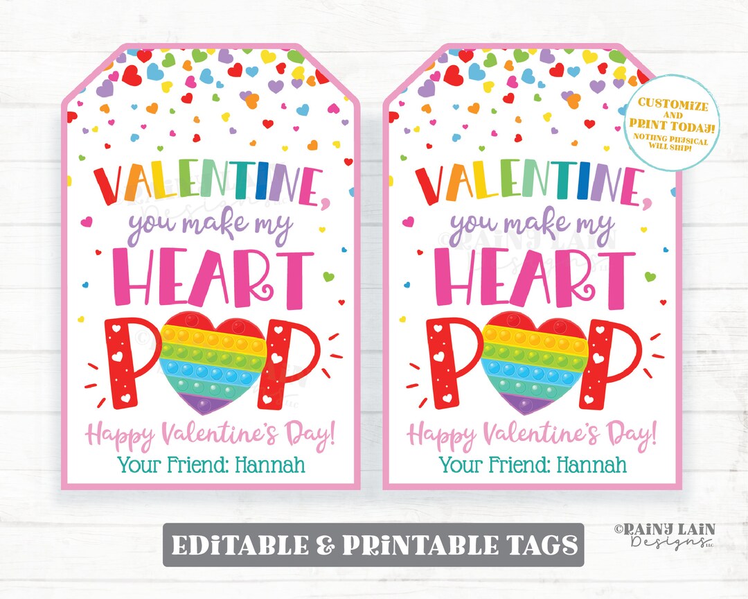 Pop Valentine Tag, You Make My Heart Pop Valentine's Day Fidget Toy ...