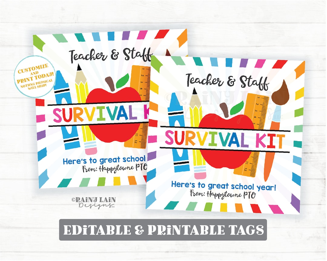 School Survival Kit Tag Teacher Staff Administrator Psychologist ...