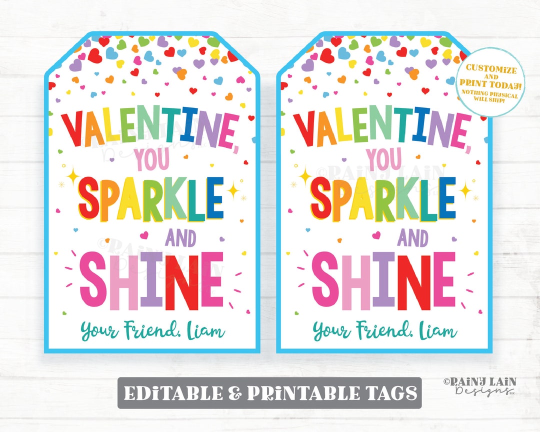 Sparkle and Shine Valentine, Valentine's Day Tag, Preschool Classroom ...
