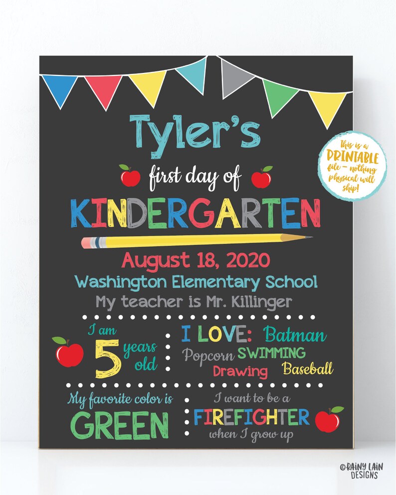First Day of Kindergarten Chalkboard Sign, Editable School Photo Prop ...