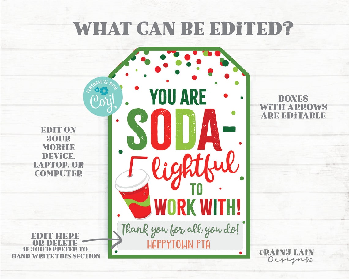 You Are Sodalightful to Work With Tag Christmas Soda Gift Tag Soda Pop ...