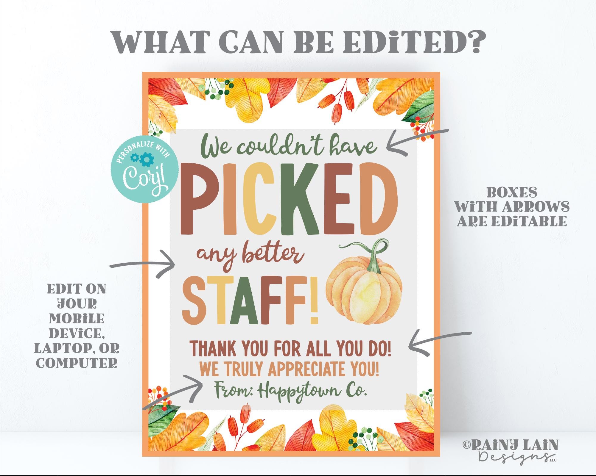 Picked a Better Staff Sign, Pumpkin Treat Table, Fall Leaves Autumn ...