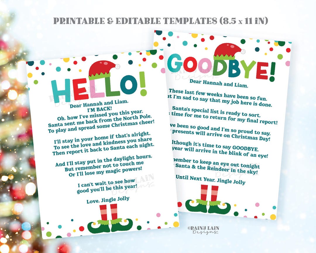 Editable Elf Hello and Goodbye Letter Templates, Christmas Return ...