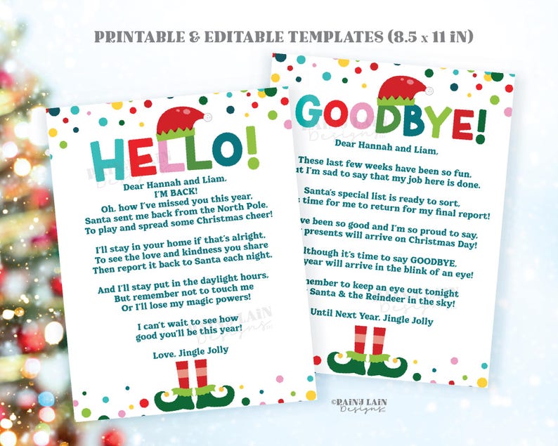 Editable Elf Hello and Goodbye Letter Templates, Christmas Return ...