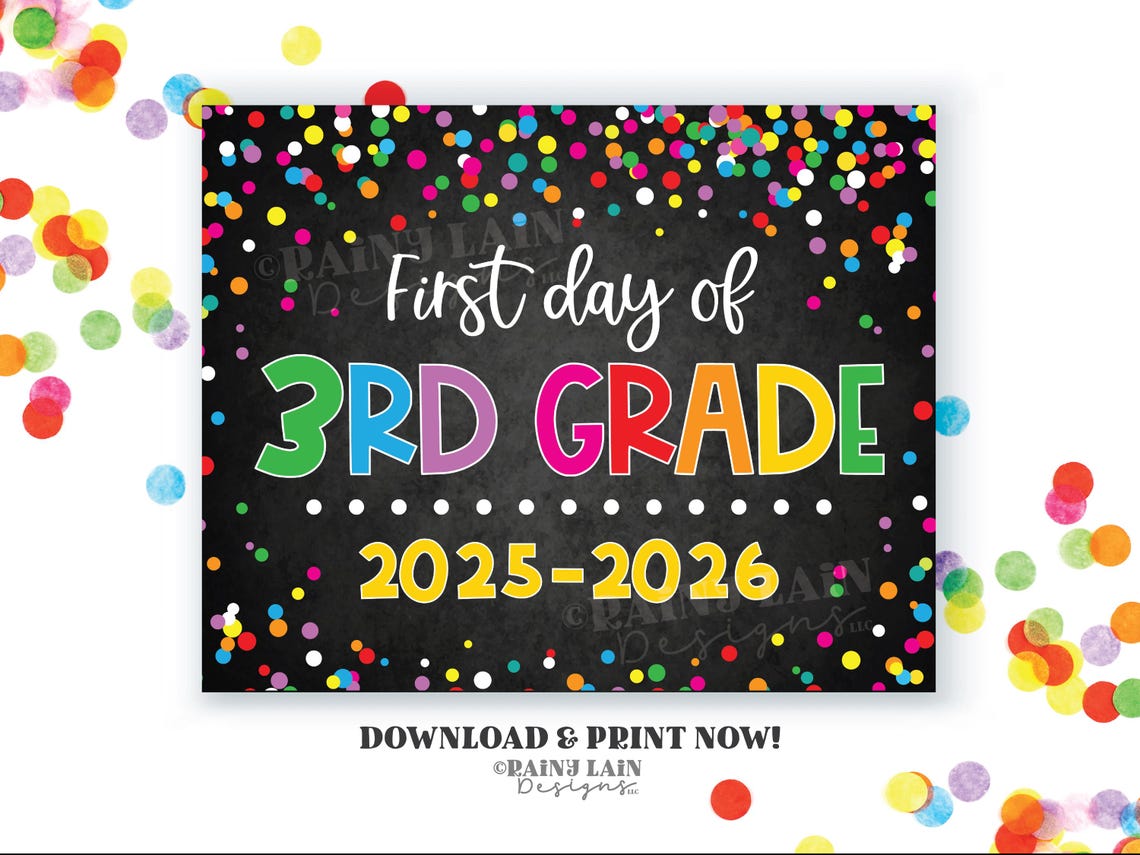 1st Day of 3rd Grade Sign First Day of Third Grade First Day of School ...