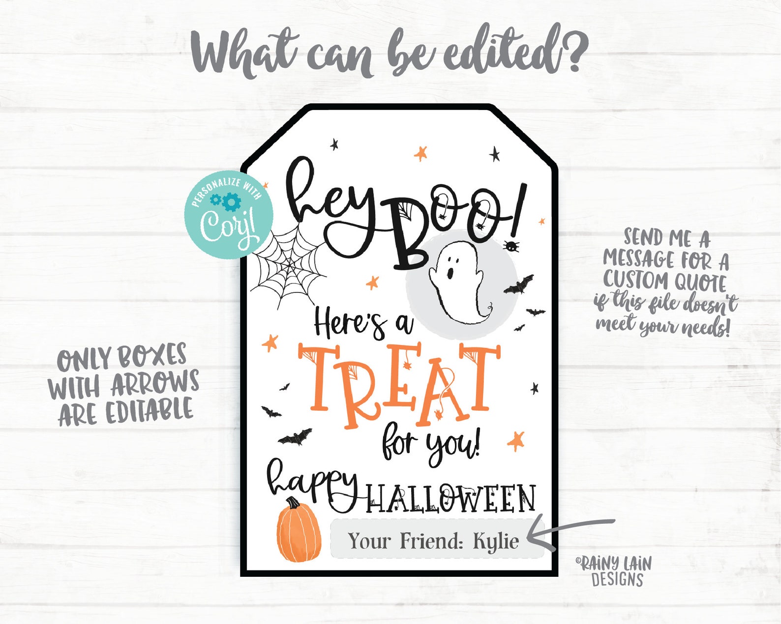 Hey Boo Here's a Treat for You Tags Halloween Printable - Etsy